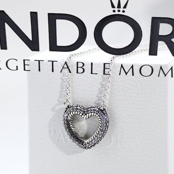 Pandora | Jewelry | Pandora Pav Snake Chain Pattern Open Heart Collier ...